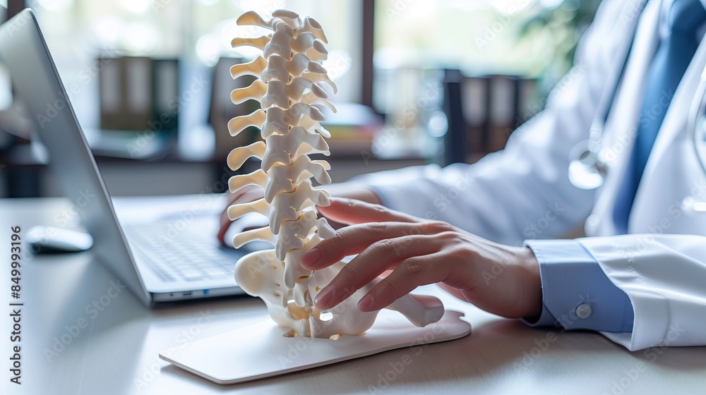 Image of a bone joint model on the desk of an osteopath. Educational ...