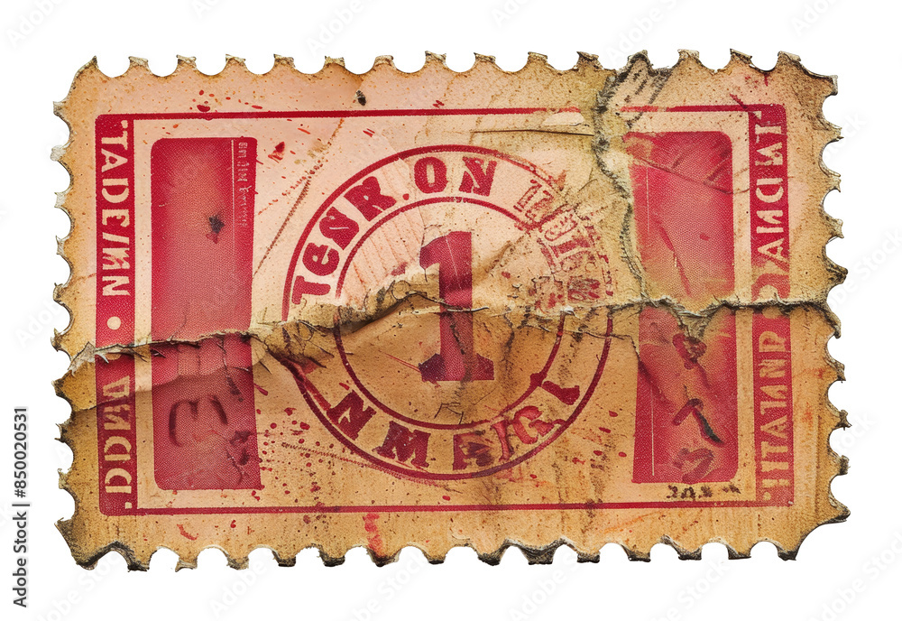 Torn vintage postage stamp in red png isolated on transparent ...