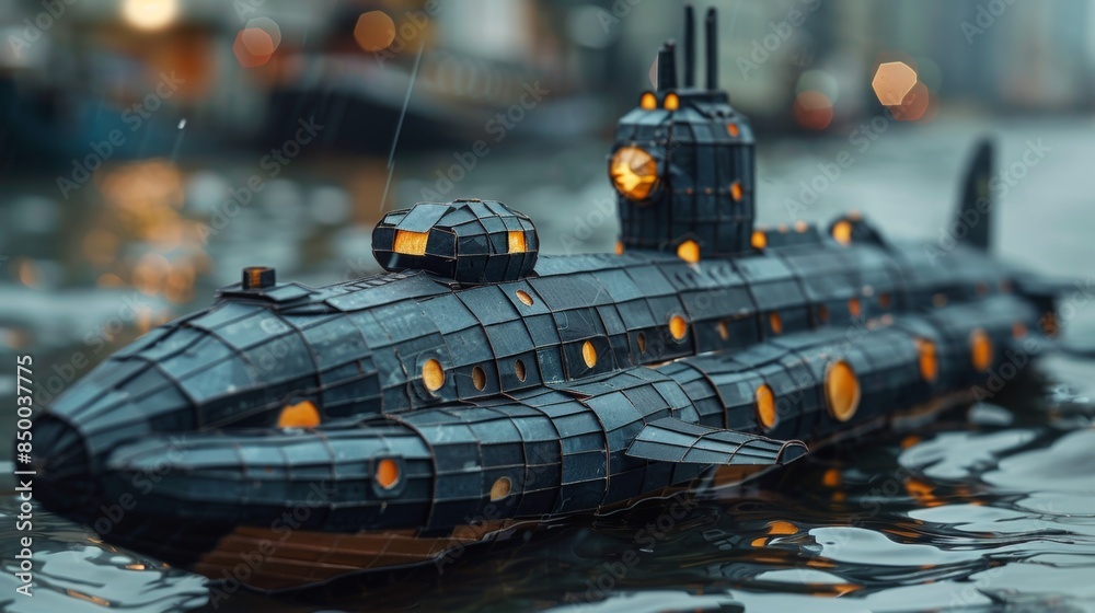 Paper model of a submarine exploring the depths of a paper ocean ...