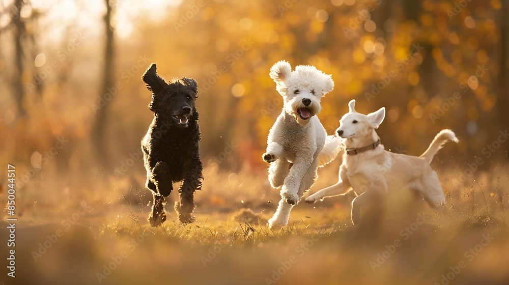 Miniature Poodle playing with working sheep dog border collie Jumping ...