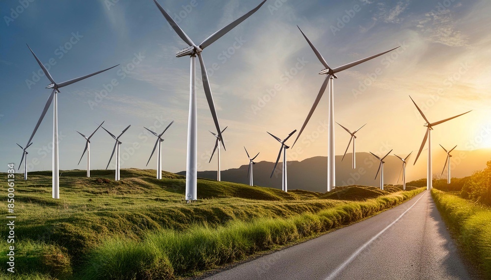 Line of wind turbine, clean energy and renewable energy, the concept ...