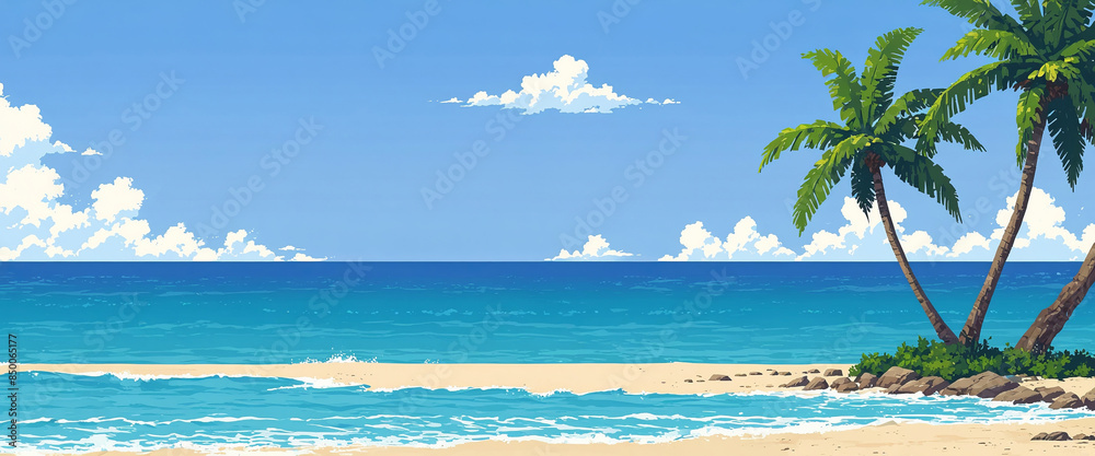 2d pixel art of beach with blue sky, game art, 16 bits, 32 bits. Stock ...