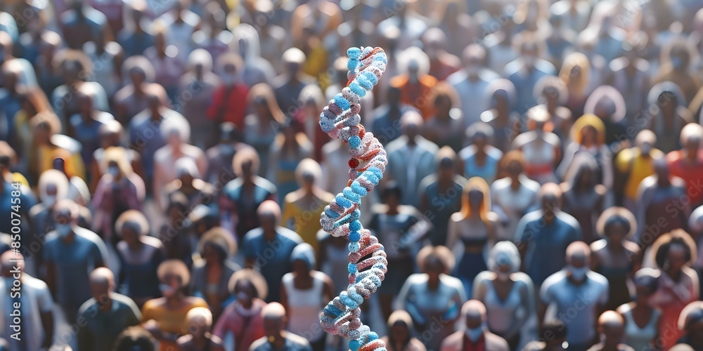 Artistic Representation of DNA Helix with a Diverse Crowd, Symbolizing ...