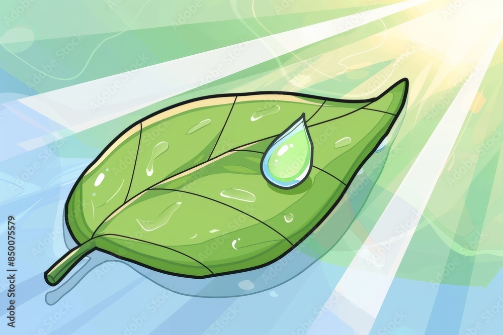 Cartoon cute doodles of a droplet of water refracting sunlight on a ...