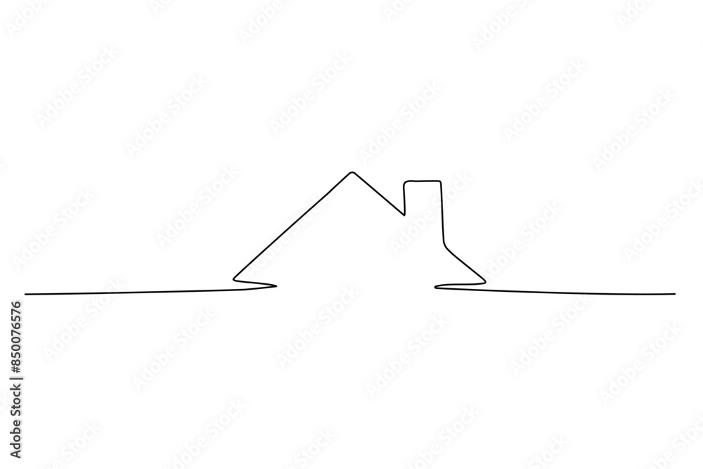 One line house roof. Continuous simple drawing. Continuous linear ...