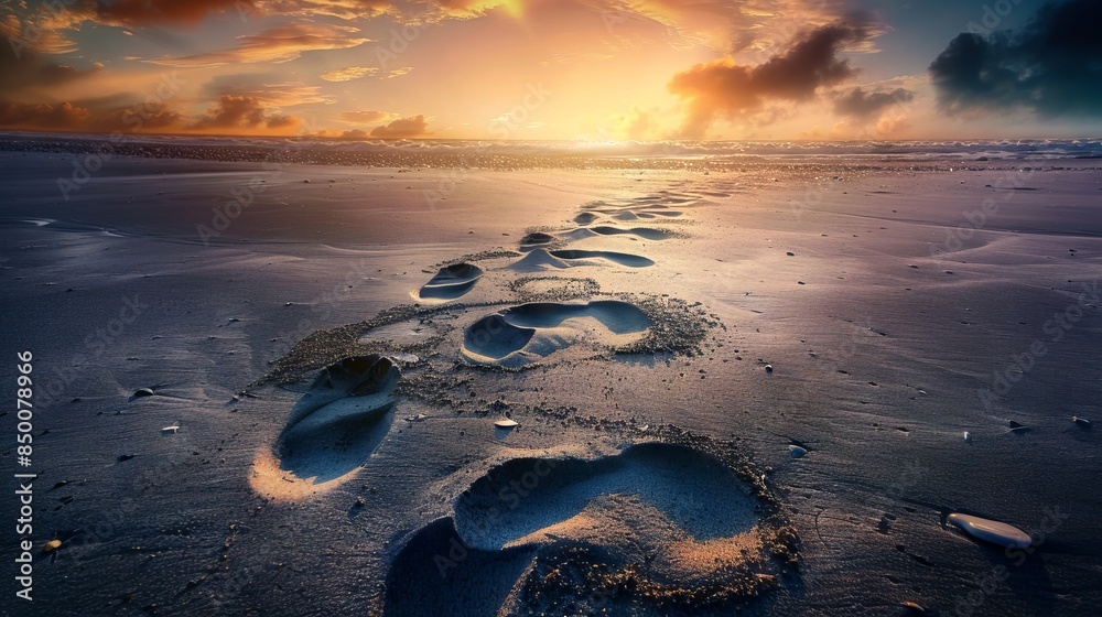 Thought provoking concept of journey, with footsteps leading towards ...