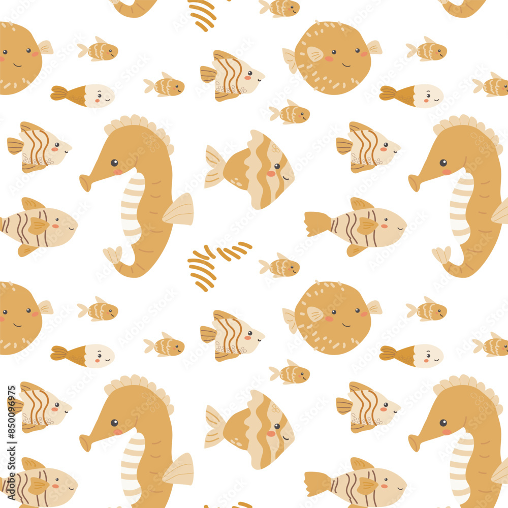 Childrens sea animals pattern, childish ocean marine life seamless ...