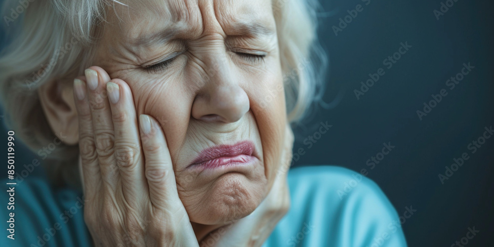 Mature woman suffers acute toothache, periodontal disease, cavities or ...