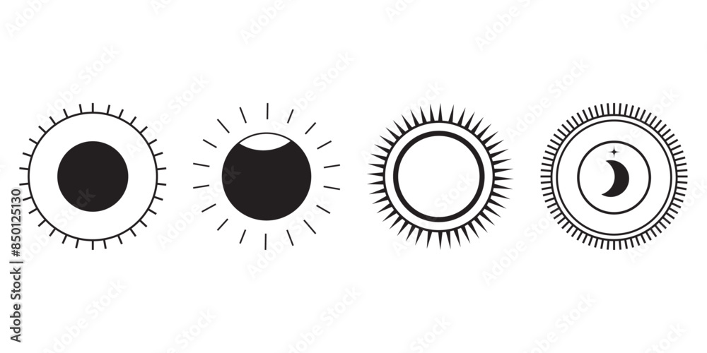 Celestial Sun and Moon Icons: Elegant celestial icons featuring suns ...