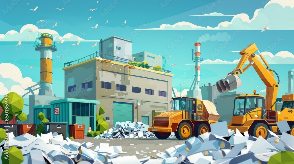 Paper Recycling Process: Create an educational image illustrating the ...