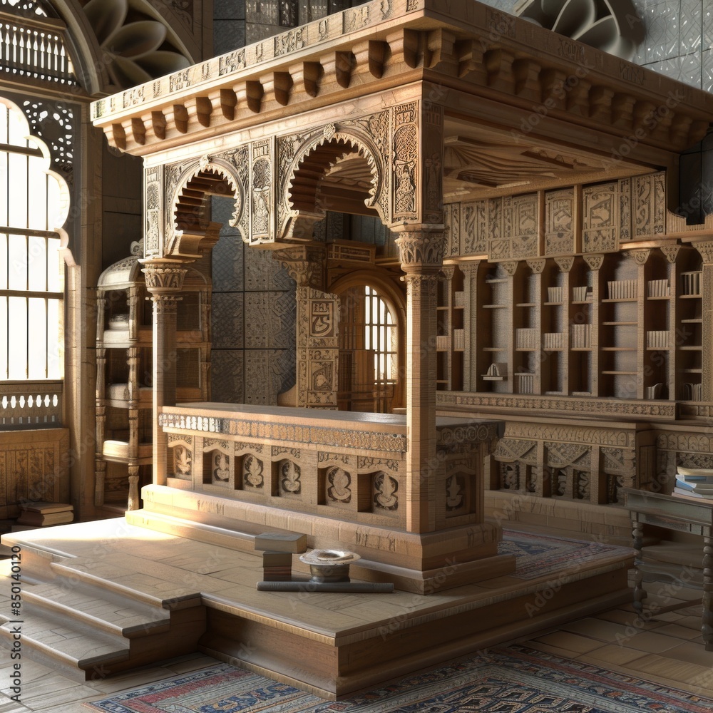 High-quality 3D model of an Islamic scriptorium, where scribes ...
