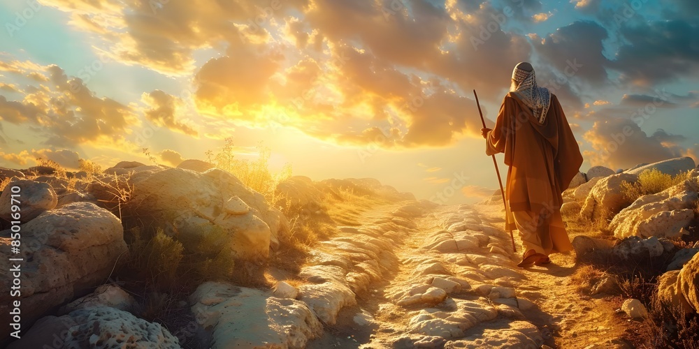 Moses guides Jews through desert to promised land in biblical exodus ...
