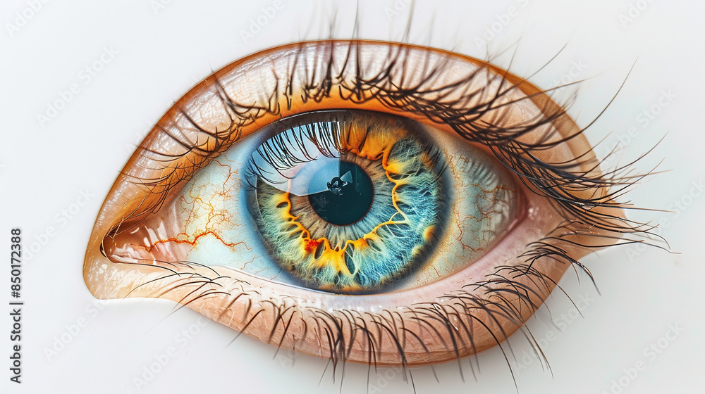 human body anatomy of the eye with realistic images and a white ...