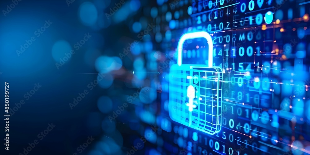 Securing Cyber Space Blue Background With Digital Data Protection Locker Symbolizing Cyber