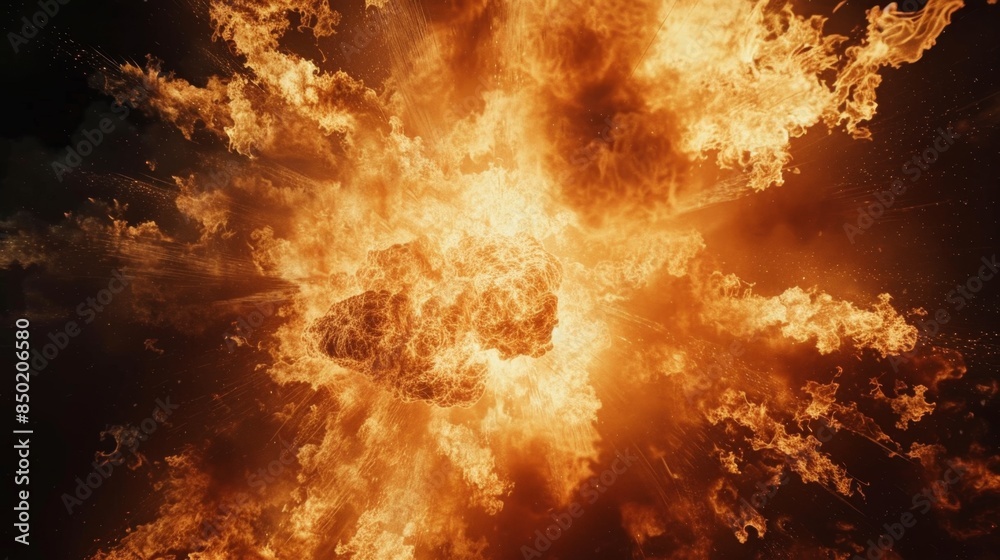 Dramatic explosion scene with intense fire and unstoppable flames ...