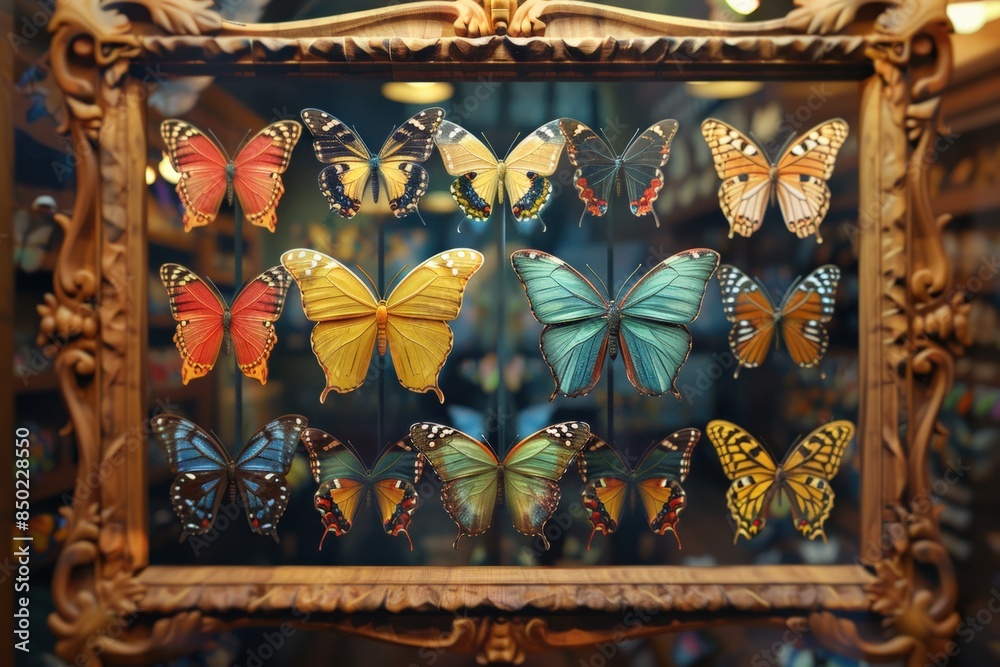 Beautiful butterfly display in a vintage frame showcasing colorful ...