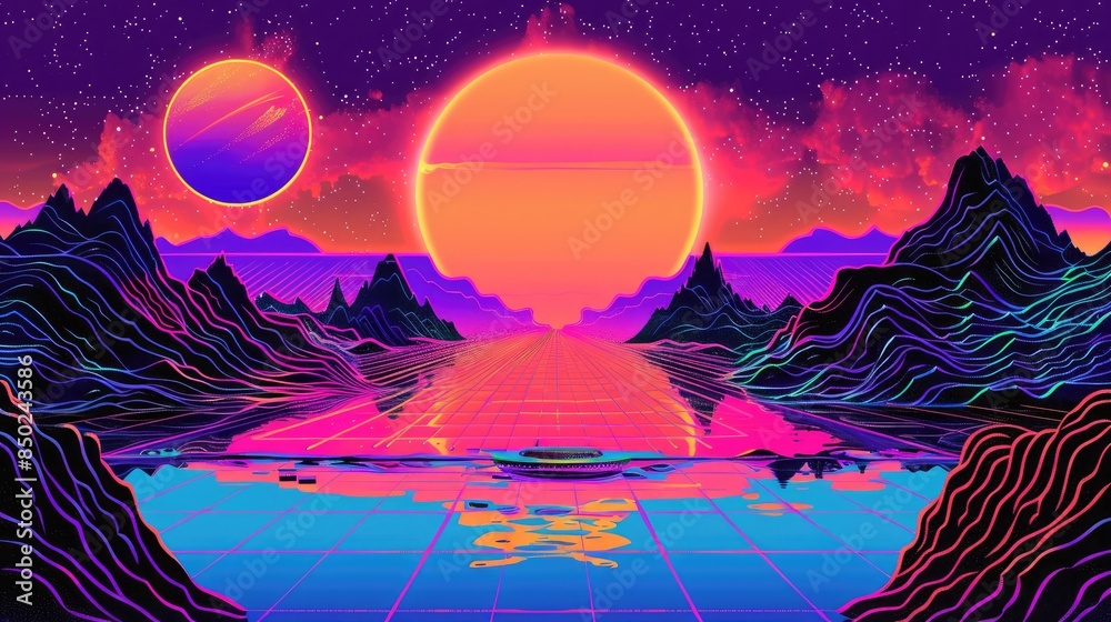esoteric surreal artwork, 80s synthwave vaporwave poster, clean vector ...