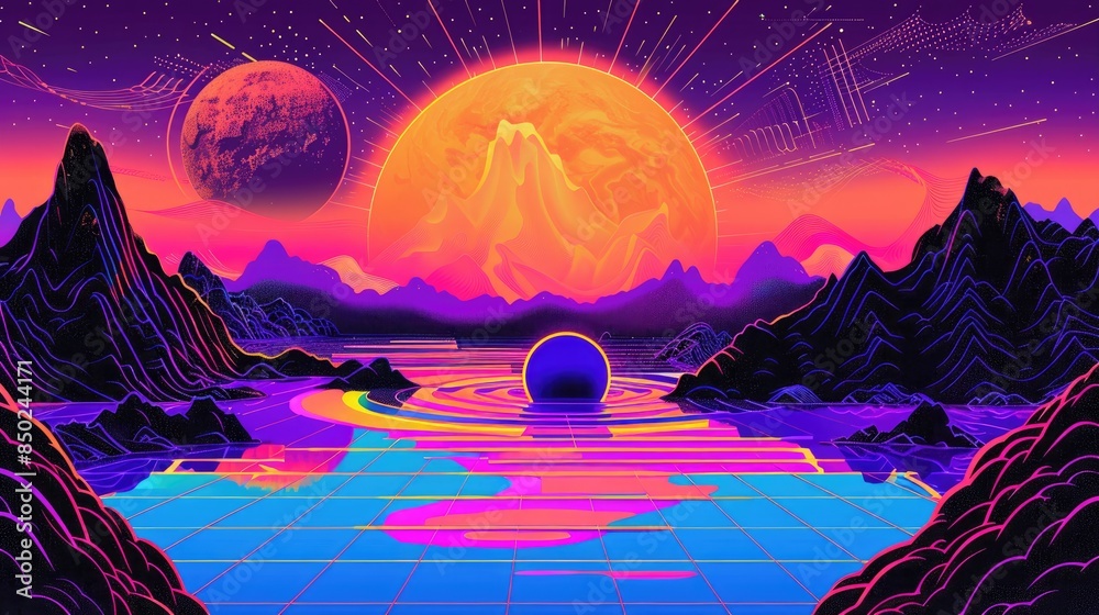 esoteric surreal artwork, 80s synthwave vaporwave poster, clean vector ...