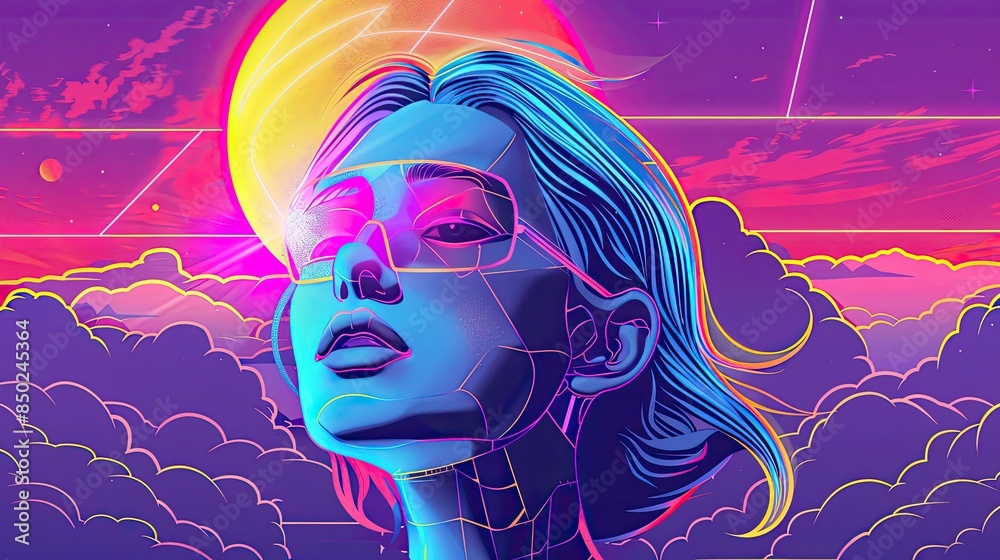 esoteric surreal artwork, 80s synthwave vaporwave poster, clean vector ...