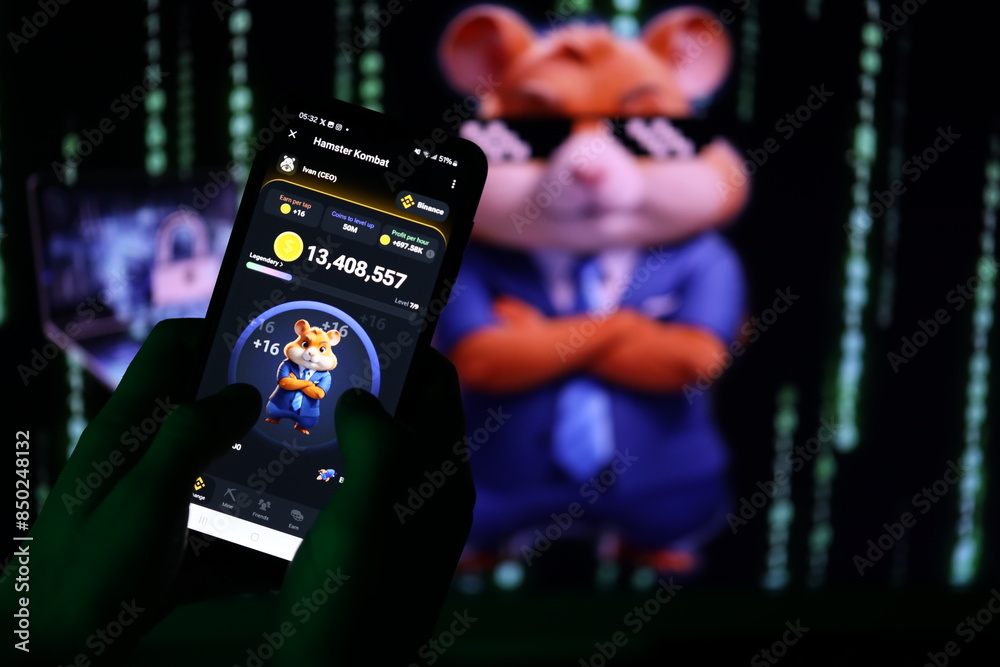 KYIV, UKRAINE - APRIL 20, 2024 Hamster Kombat telegram bot on ...