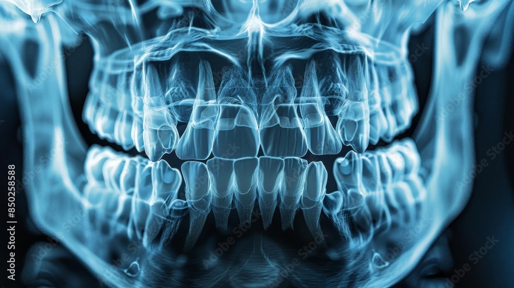Highresolution Xray of a human jaw, showing the detailed bone structure ...