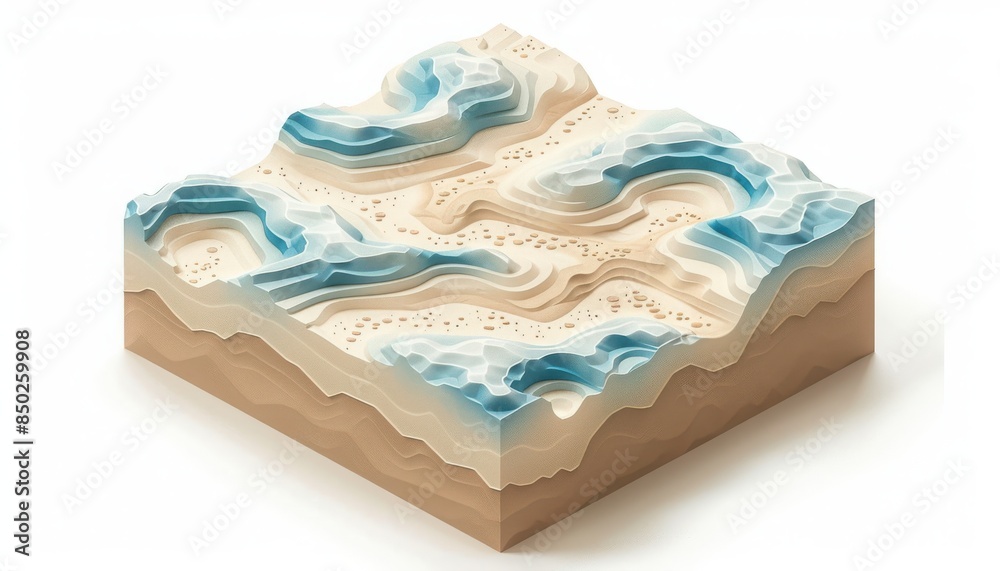 3D topographic map model showing detailed terrain with elevation layers ...