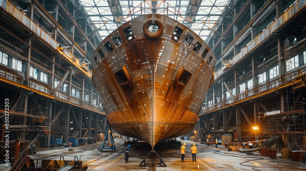 Ship under Construction in Industrial Shipyard. Ship under construction ...