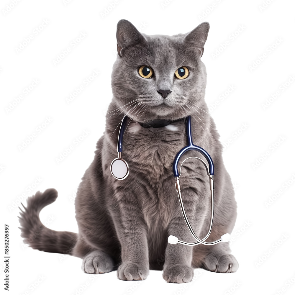 Cat with a stethoscope around the neck, Cute and funny image for ...