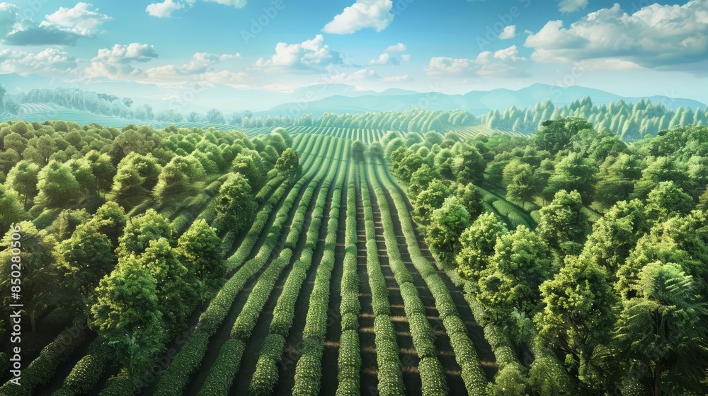A modern agroforestry system illustrates a balanced ecosystem where ...