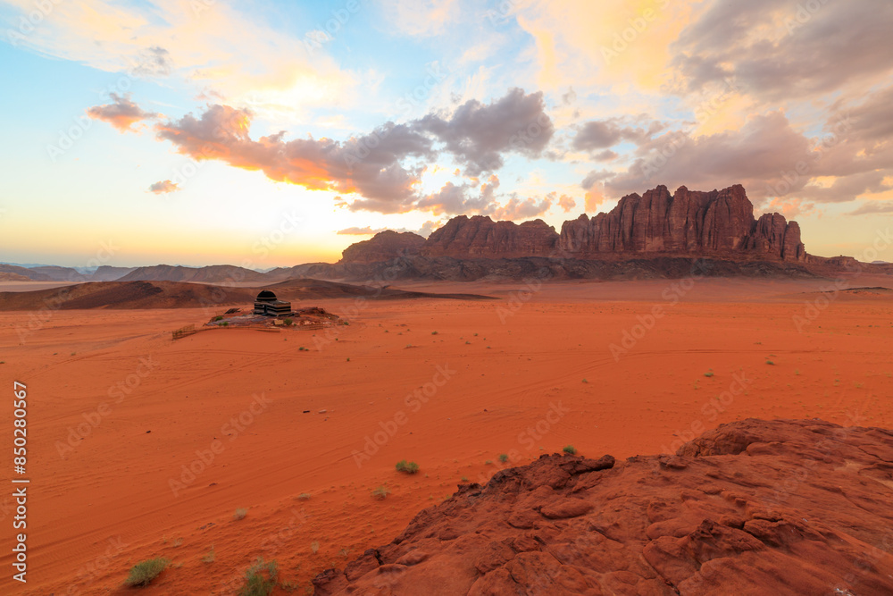 Breathtaking sunset paints the sky with pastels over Jabal Al Qattar ...