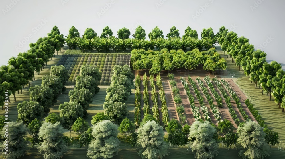Foto de A modern agroforestry system illustrates a balanced ecosystem ...