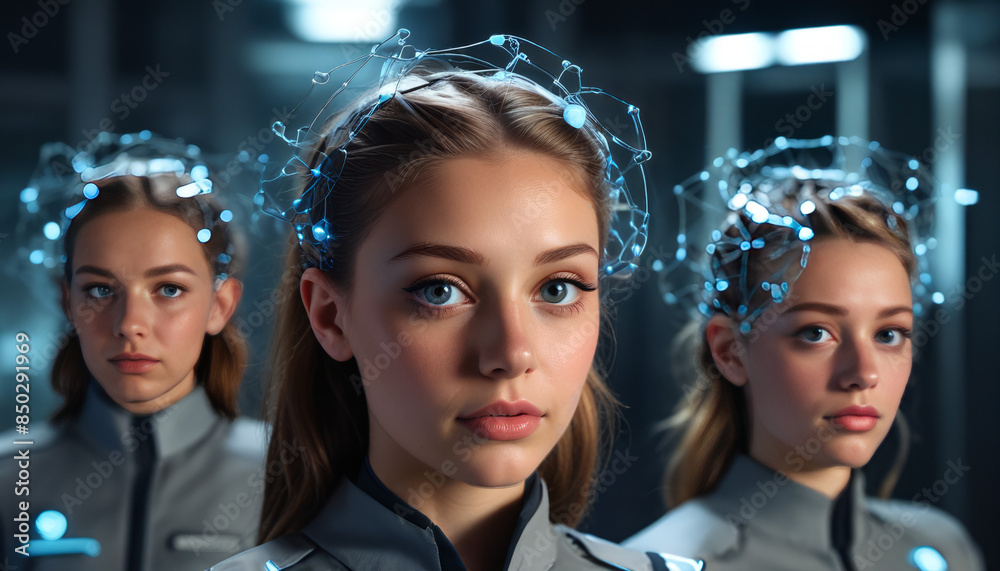 Advanced Female Cyborgs in High-Tech Robotics Lab: High-Resolution ...