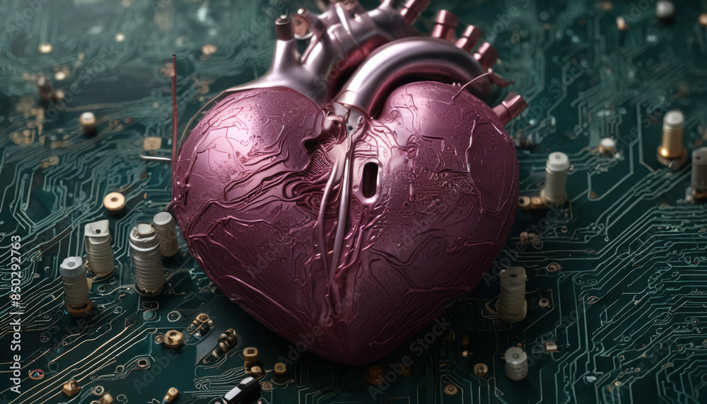 Futuristic Digital Art of Cybernetic Heart on Circuit Board: High ...