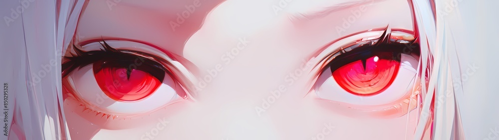 close-up illustration of shining red eyes, anime style banner wallpaper ...