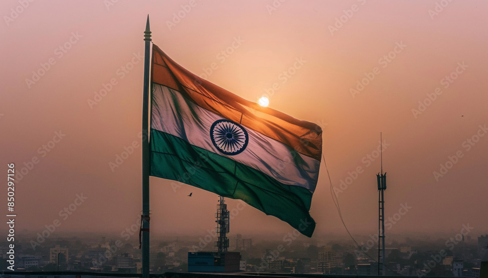 The image shows the national flag of India, with its tricolor design of ...