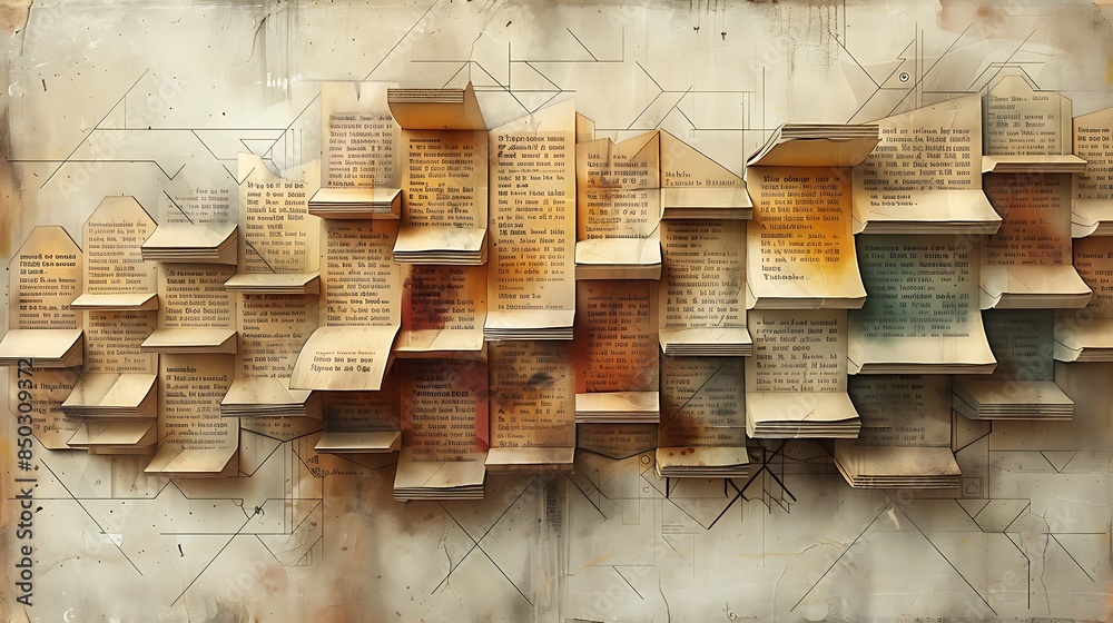 Hexagonal collage with book print, varying text sizes, sepia tones, hd ...
