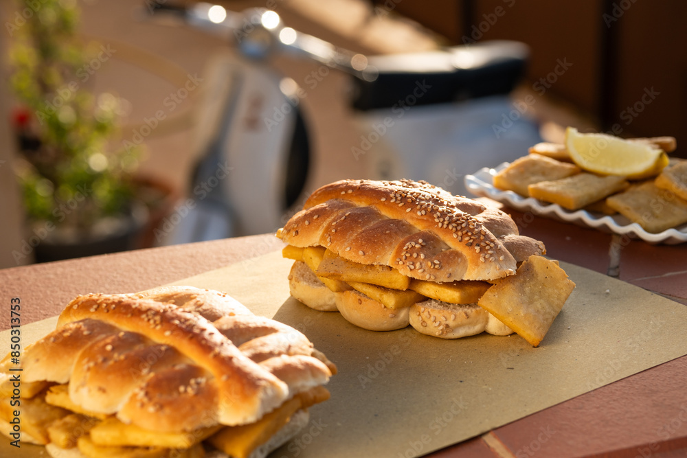 Panelle sandwich bread is a traditional street food from sicily italy ...