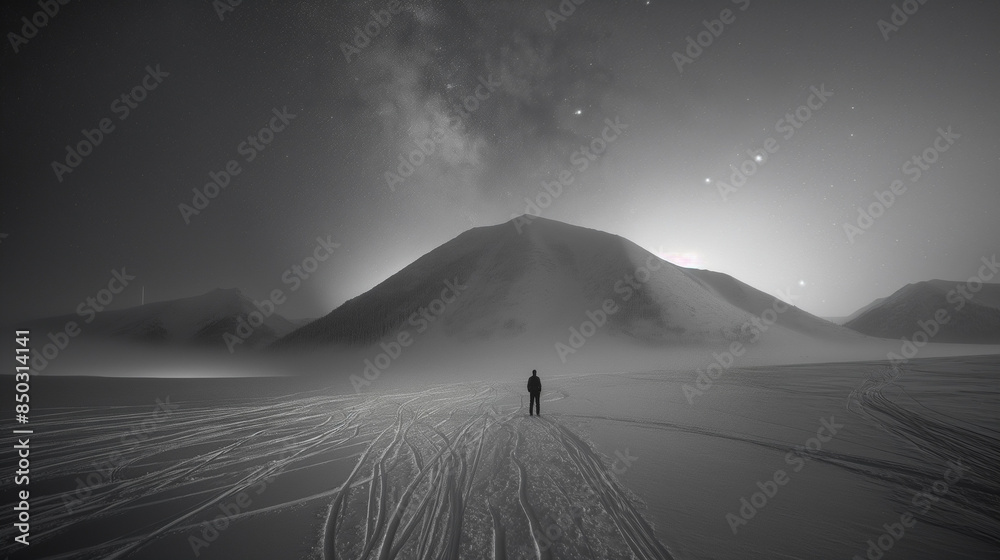 Desolate Montana ski resort under a majestic night sky, with black ...