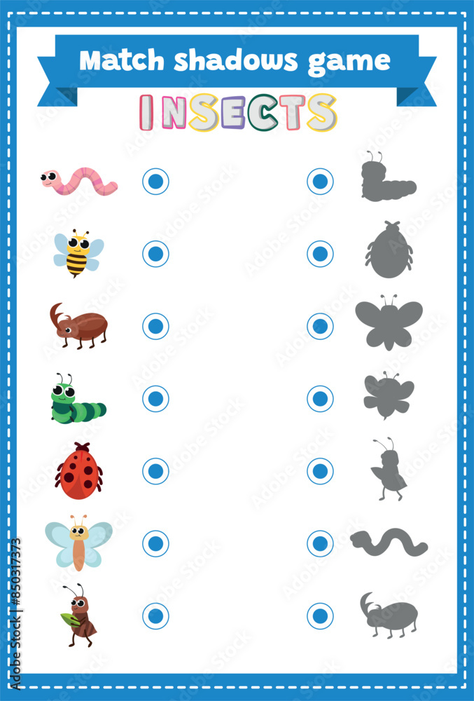 Find the correct shadow. Learning insects and bugs. Educational ...