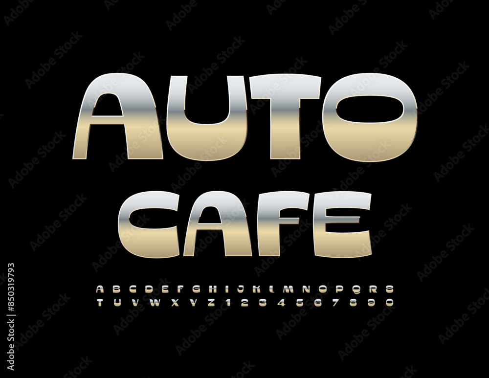 Vector stylish Signboard Auto Cafe. Trendy Metallic Font. Exclusive ...
