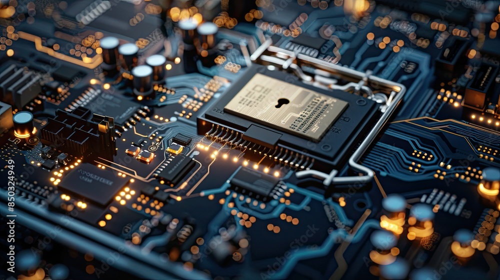 cybersecurity services or a secure connection close-up of a computer ...