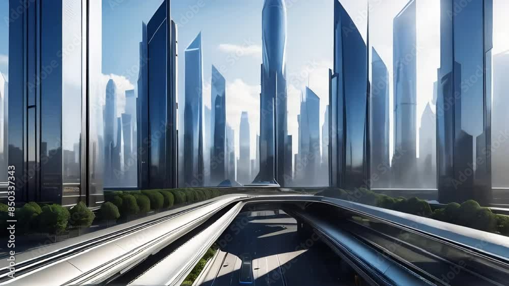 City of the future with sleek skyscrapers and advanced infrastructure ...
