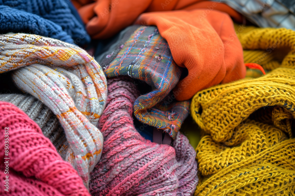discarded pile of clothes representing fast fashion and the ...