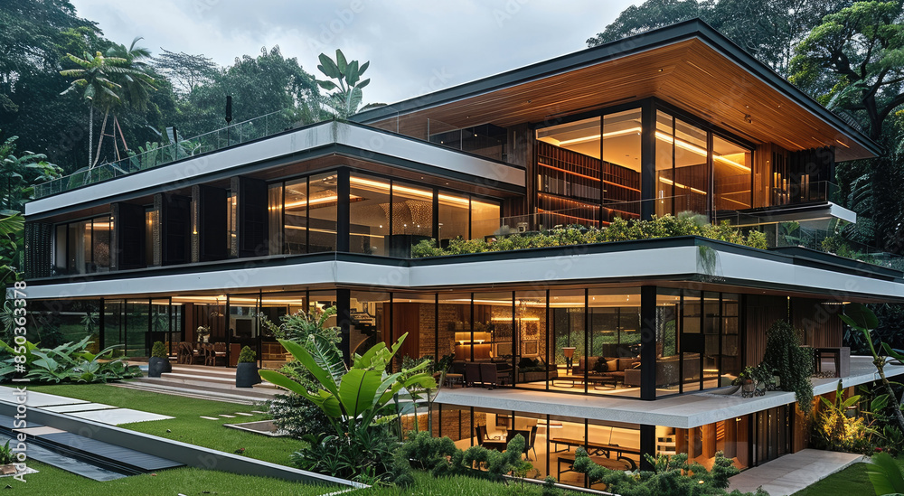 Modern tropical house with extensive cross-ventilation, large windows ...