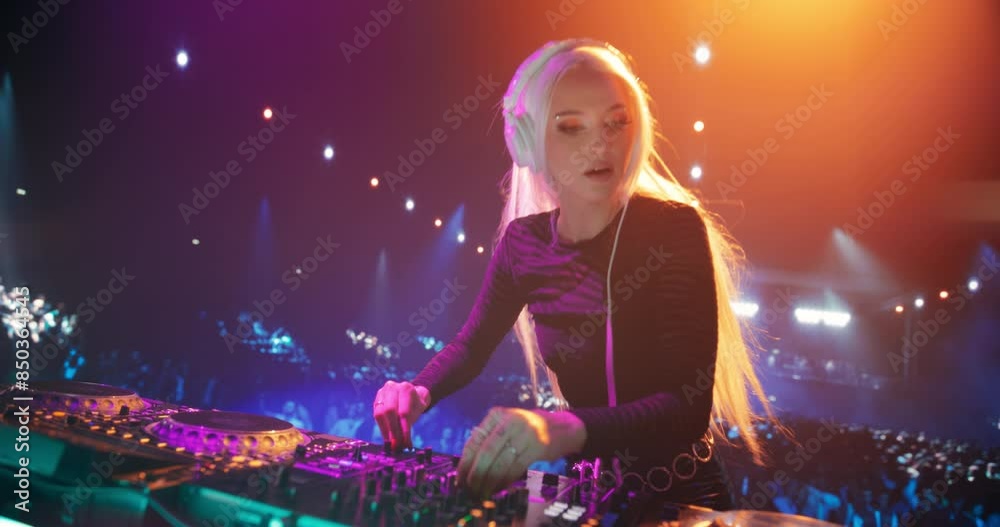 Vidéo Stock Professional Female Music Producer Performing a Live DJ Set ...