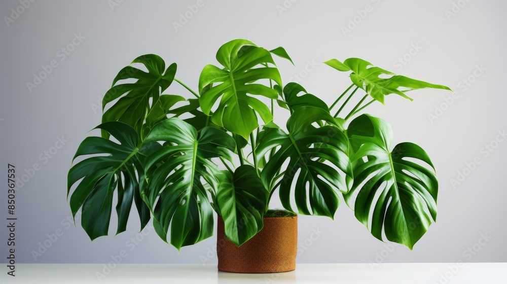 Monstera deliciosa houseplant with its iconic fenestrations, unfurling ...