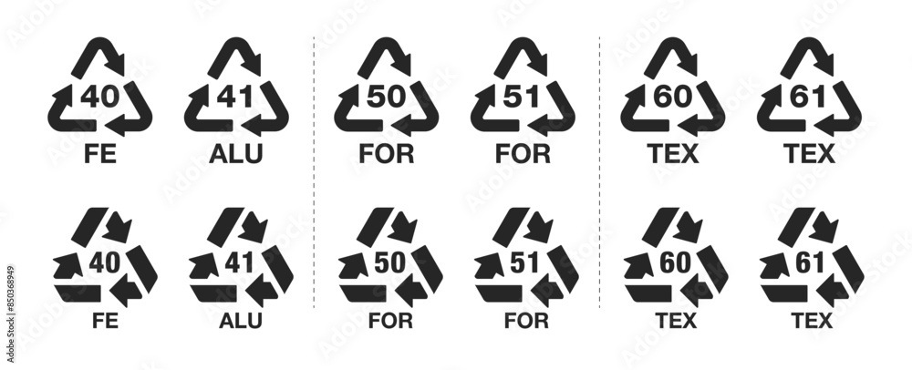 Set of wood, metal, and textile recycle icon collections isolated on a ...