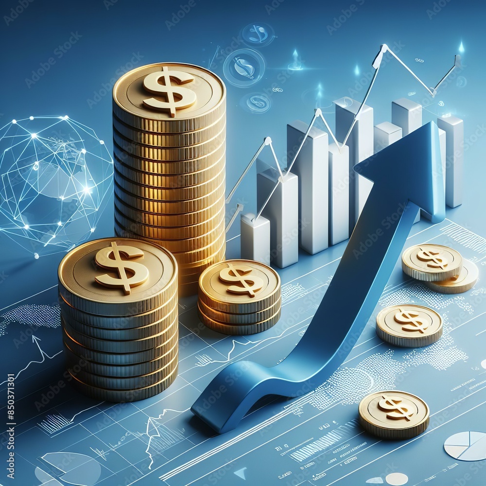 Dollar Coin with Upward Arrow and Graph | Financial Growth Concept ...