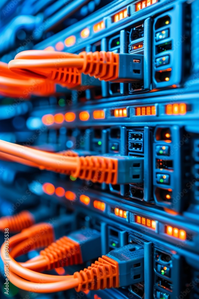 Network cables against fiber optic backdrop data center critical ...