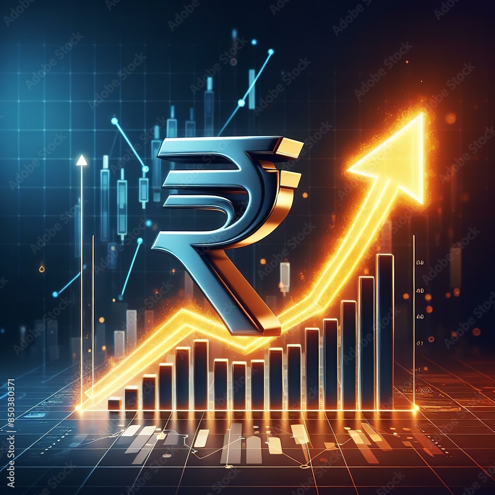 Rupee Icon with Upward Fire Arrow & Graph - Indian Financial Growth ...